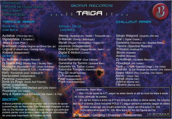 Bioma Rec. Presents: Taiga Open Air Party · 23 Mar 2007 · Seixo/Mira ...