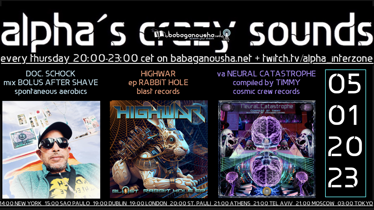 alpha.s crazy sounds: DOC.SCHOCK mix, HIGHWAR ep, va NEURAL CATASTROPHE ...